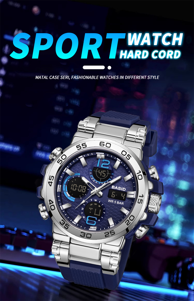 BASID Dual Display Waterproof LED Multifunction Men Watch 2405 | Shopee ...