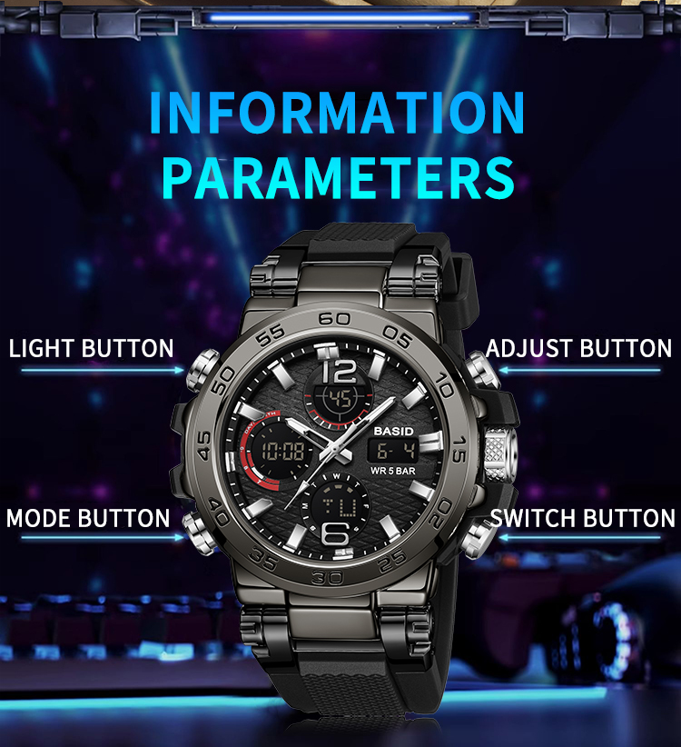 BASID Dual Display Waterproof LED Multifunction Men Watch 2405 | Shopee ...