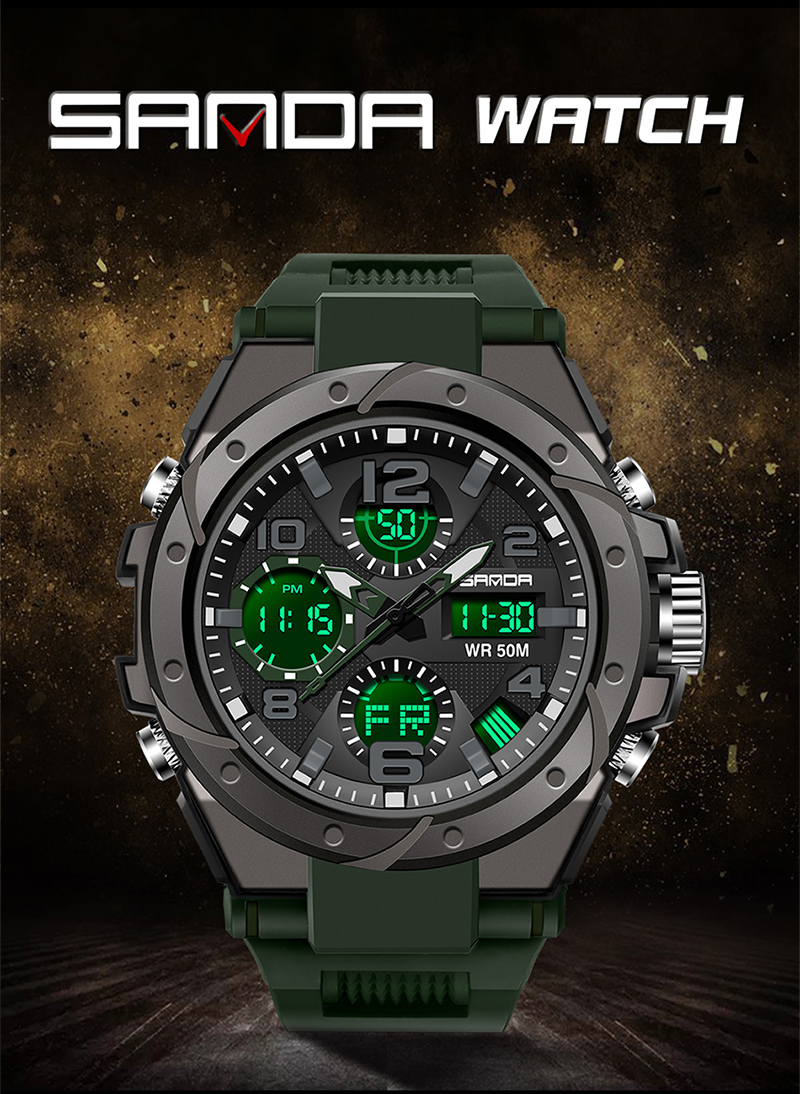 SANDA Luxury Quartz LED Multifunction Waterproof Men Watch 6008 ...