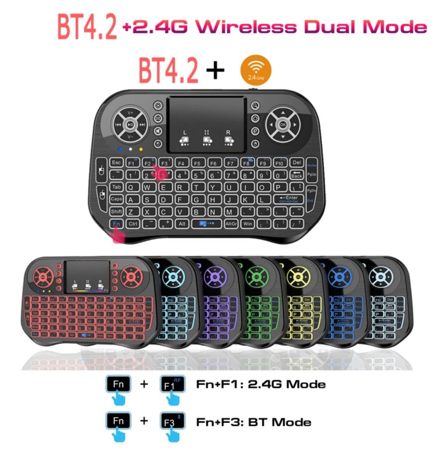 I10 Mini Keyboard Wireless with Touchpad Mouse Combo 7 Colors RGB ...