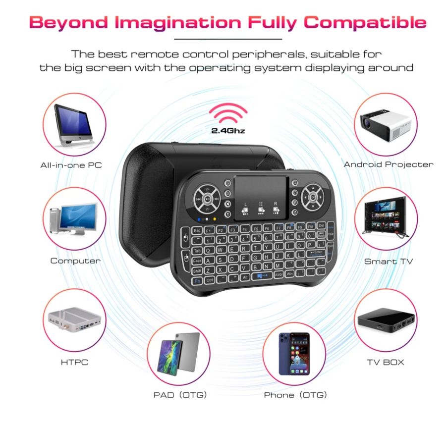 I10 Mini Keyboard Wireless with Touchpad Mouse Combo 7 Colors RGB ...