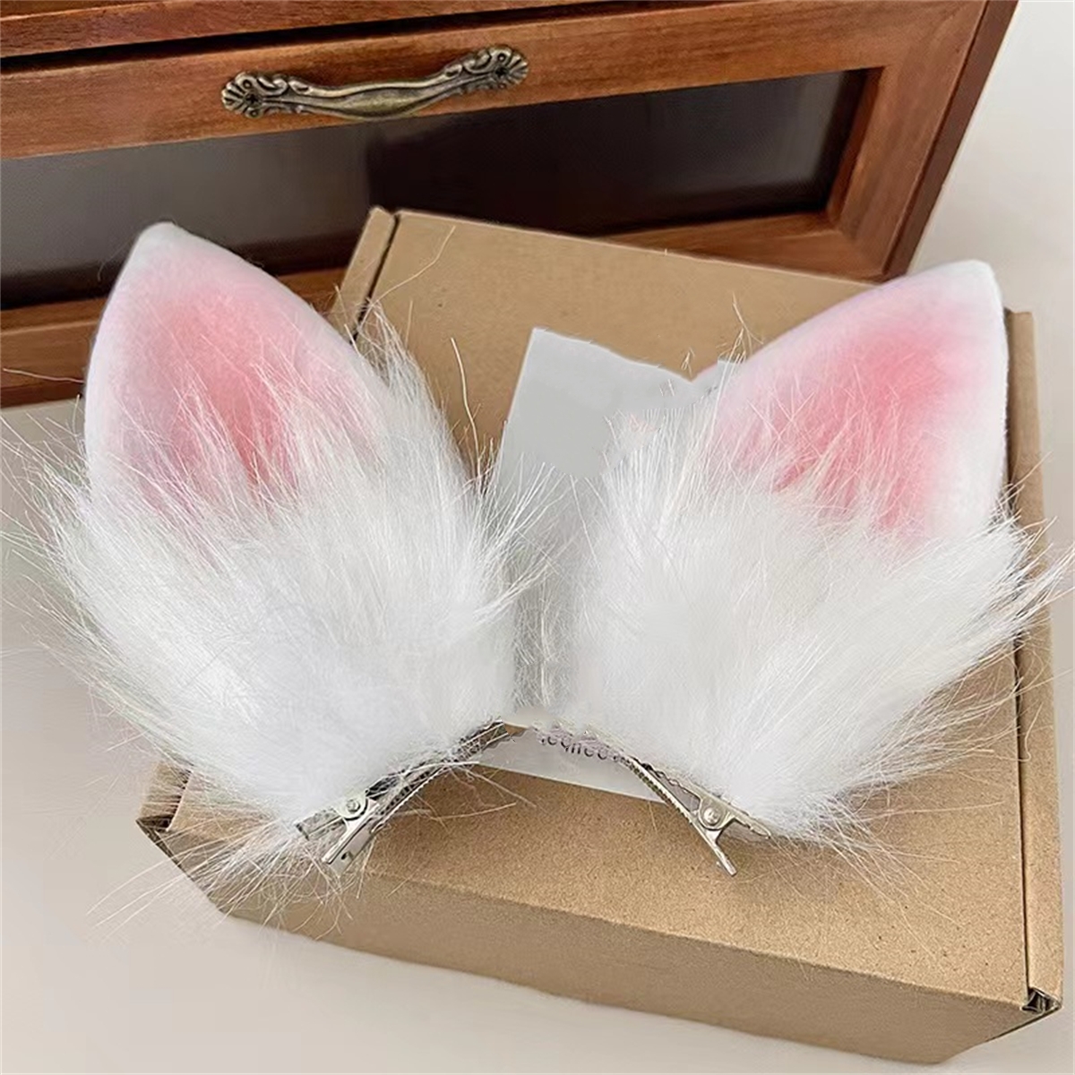2pcs Ladies Autumn Winter Sweet Cute Plush Pink Rabbit Ear Hair Clip ...