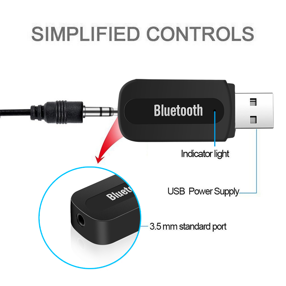 Wireless Bluetooth USB Adapter Receiver Car Kit A2DP Dongle for Car AUX ...