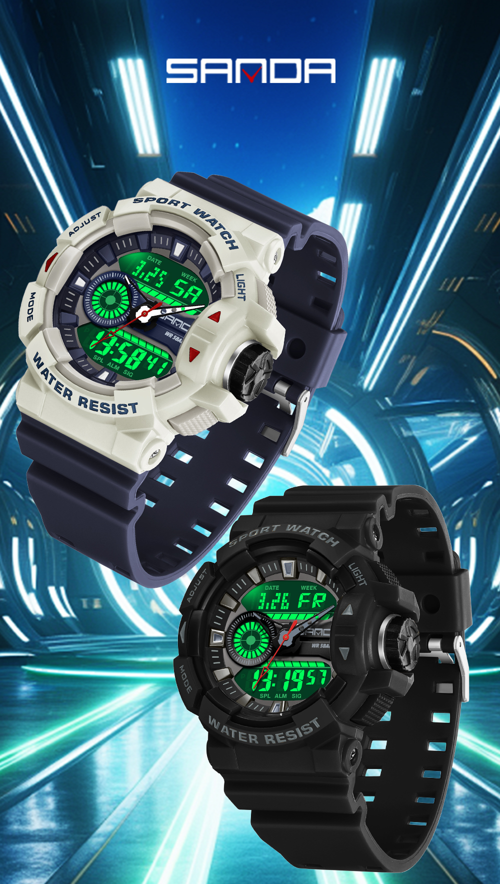 SANDA Dual Display Men Watches Waterproof Sports Watch Military Man ...