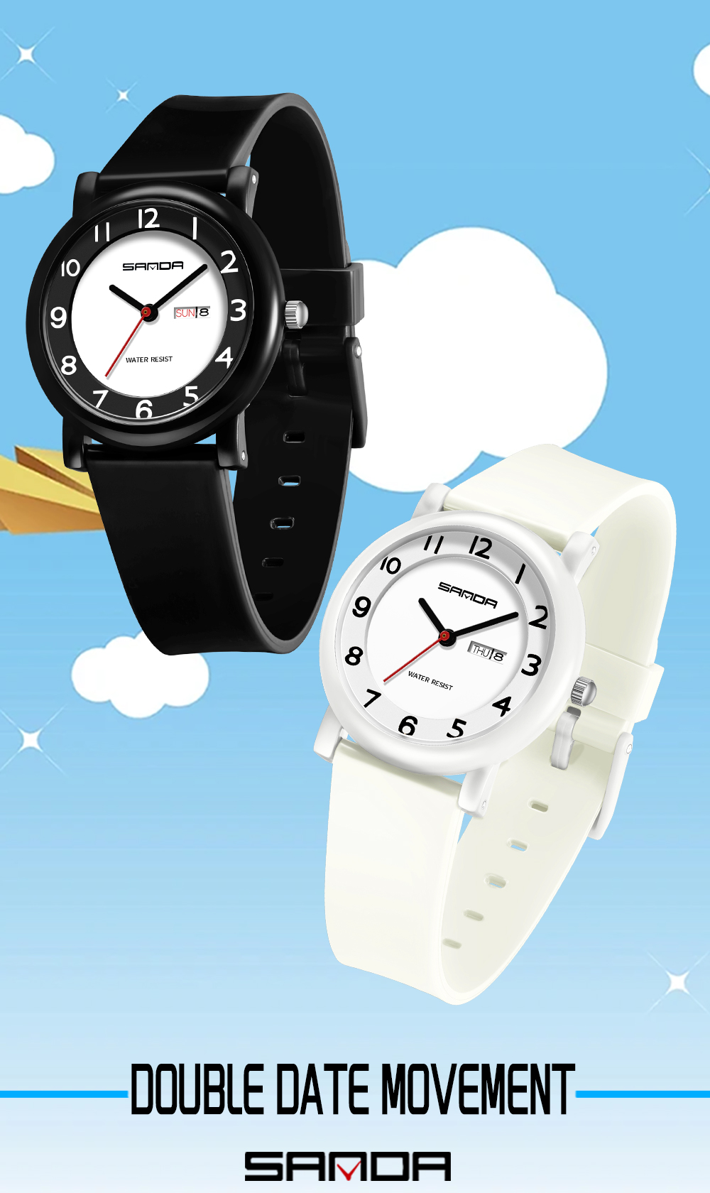 SANDA 3255 waterproof quartz watch for children and students dual ...