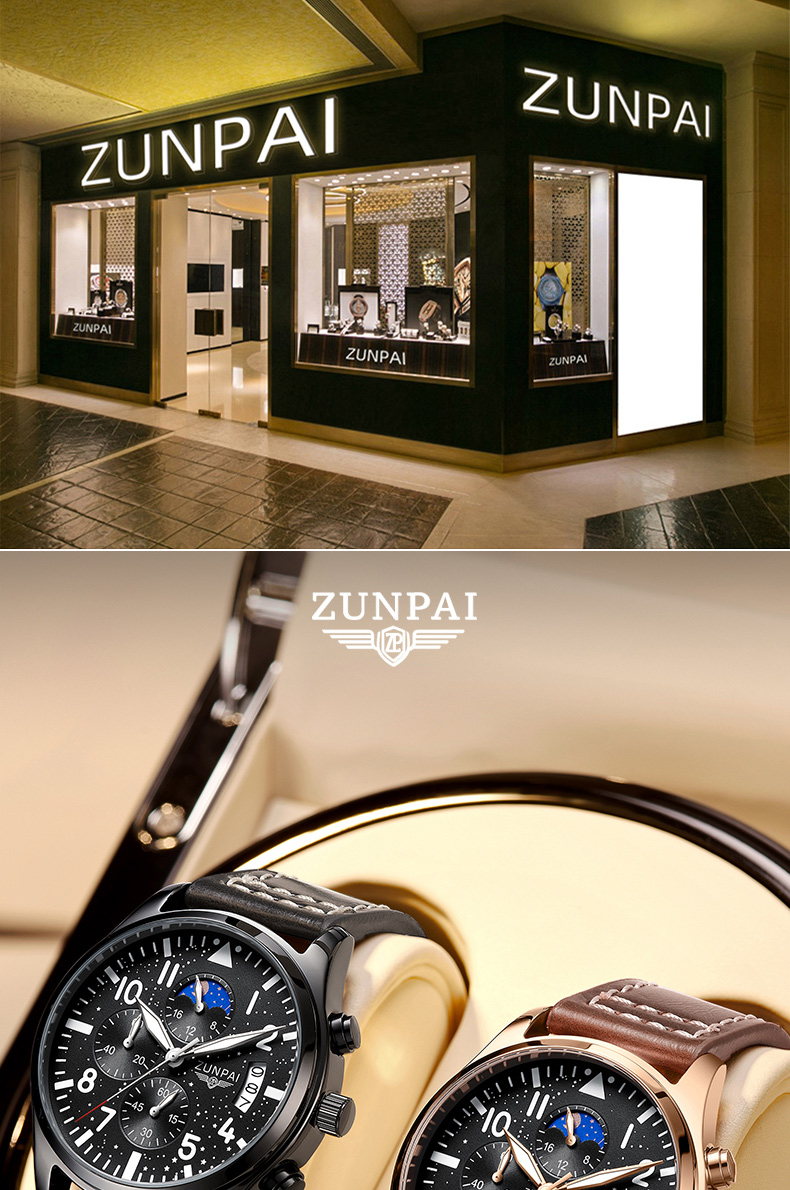 Zunpai Watch for Mens Original Waterproof Leather Strap Business Sports ...