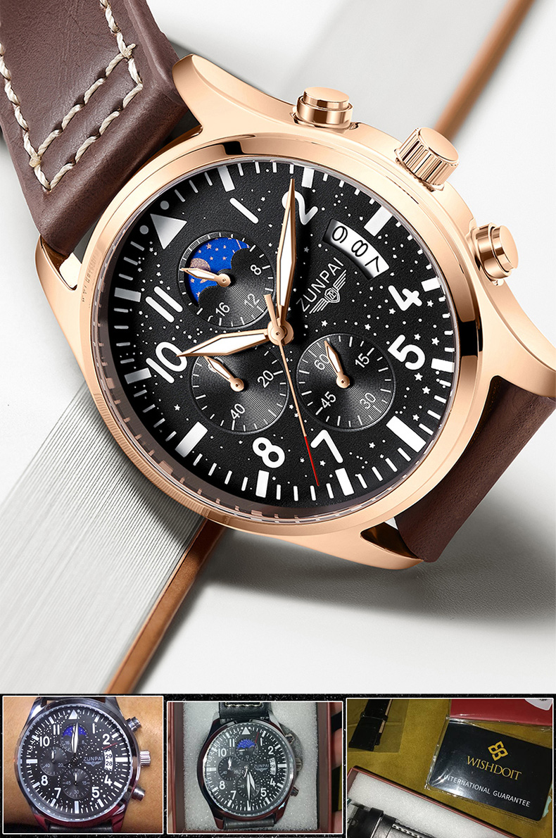 Zunpai Watch for Mens Original Waterproof Leather Strap Business Sports ...