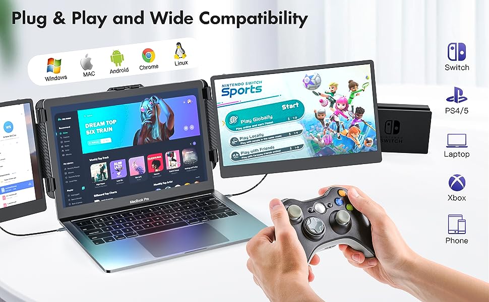 OFIYAA P2 S2 14inch Portable Triple Monitor Screen For Laptop Extender ...