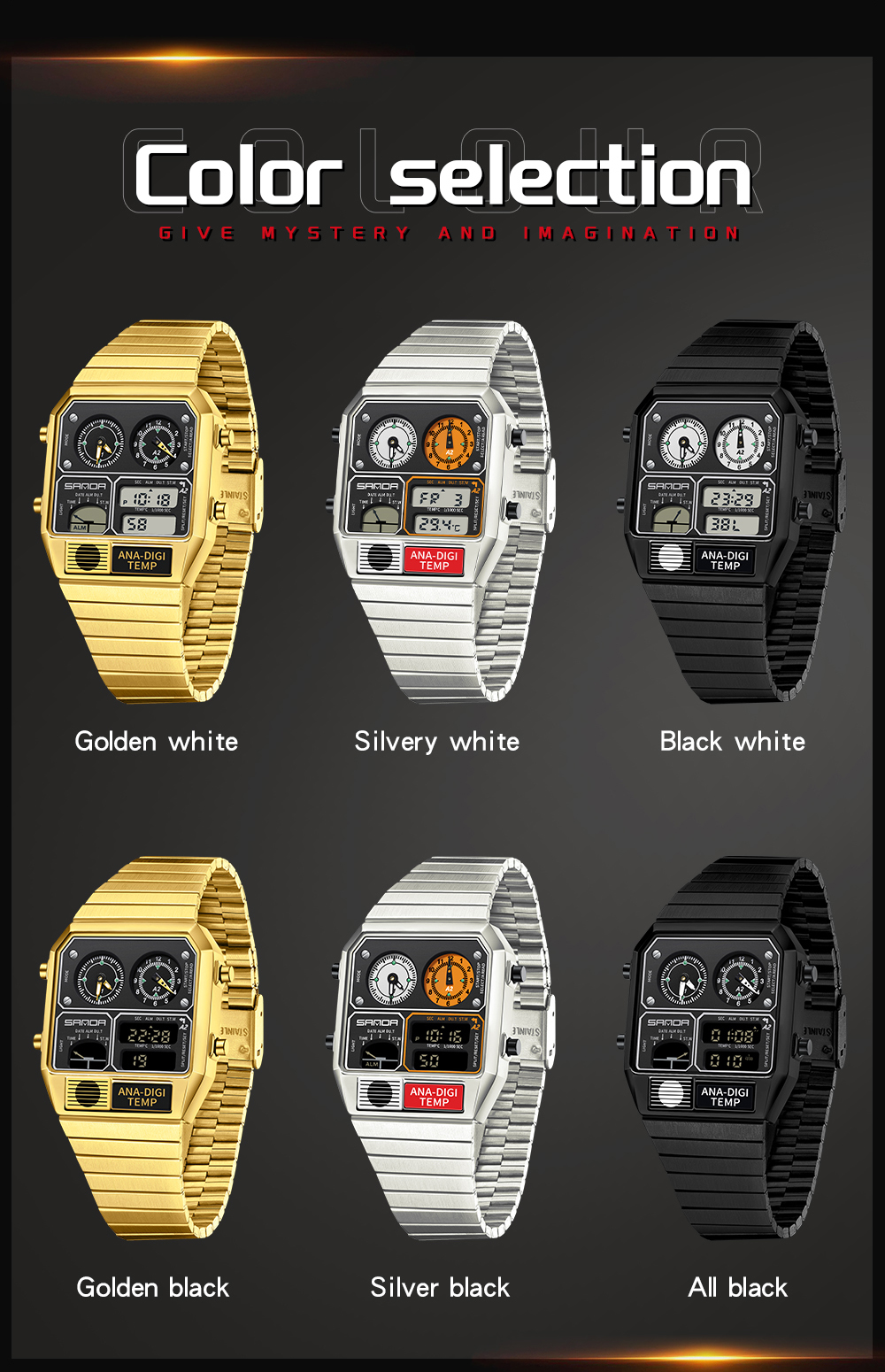 SANDA 3192 Men’s Electronic Square Men's Youth Casual Multi-function ...