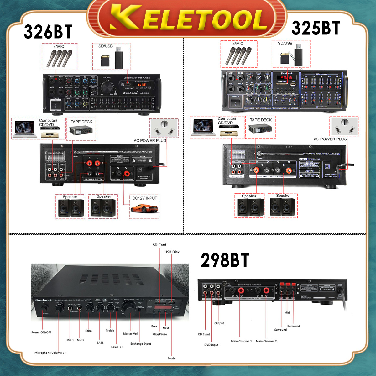 stereo amplifier audio amplifier AMP FM DVD AUX 4 Way Mic remote ...