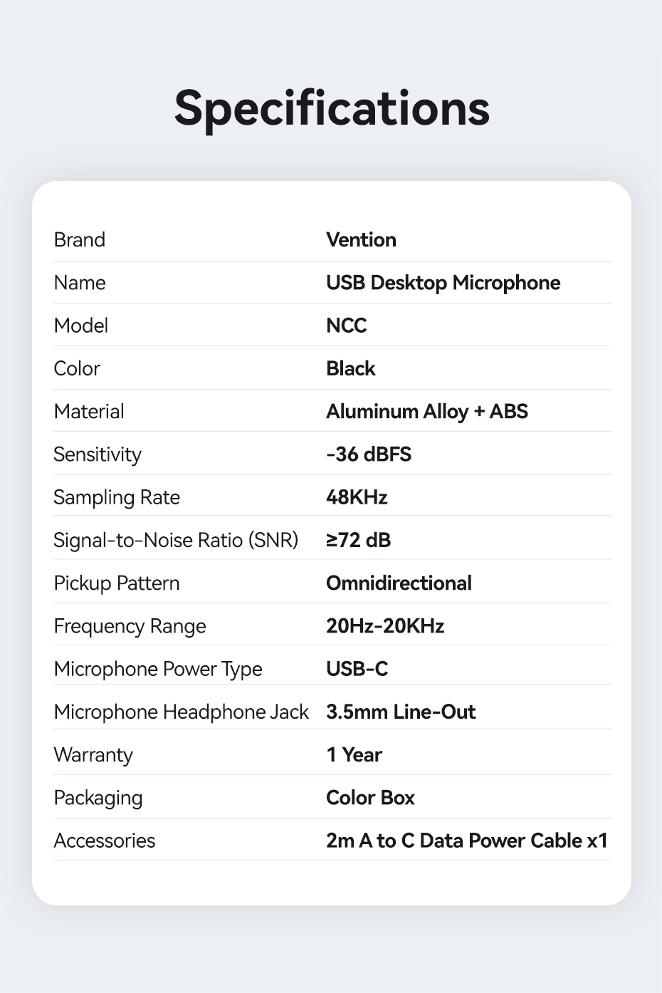 Vention USB Desktop Microphone PC Computer Mic 72dB Noise Reduction ...