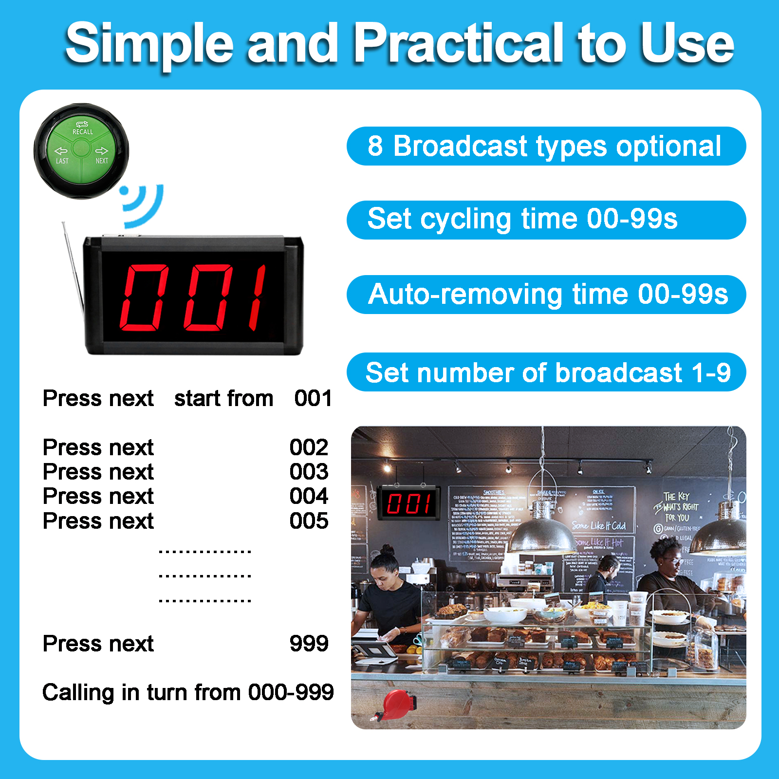Que Number System aloud Calling System 3-Digit Calling Management Wireless Call Queue System for ...