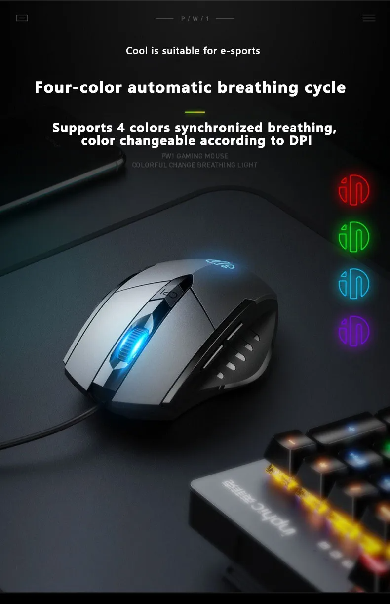 Inphic W1 Wired Mouse Esports Gaming Mouse Six-button Macro Programming ...