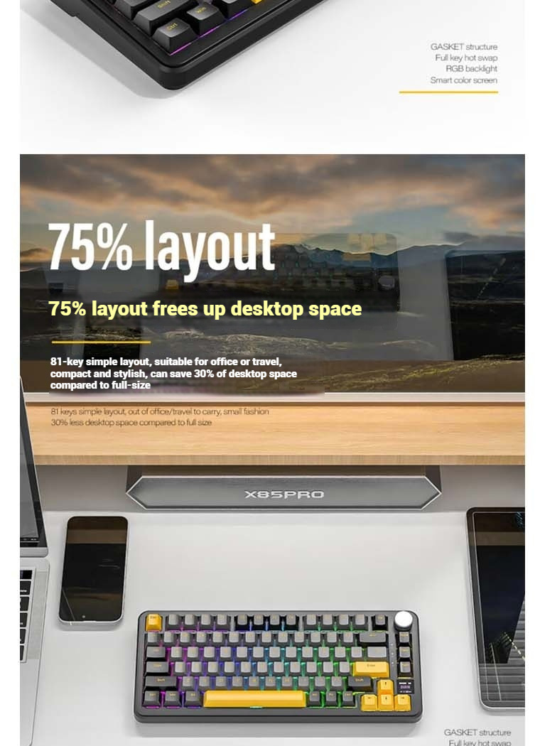 ATTACK SHARK X85 PRO Mechanical Keyboard Three-mode Wireless Bluetooth ...
