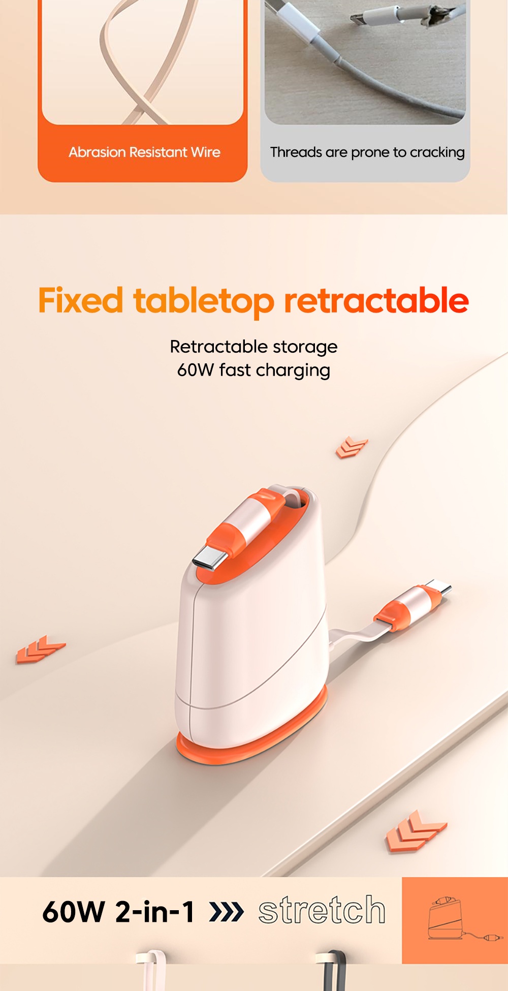 Fixable Desktop 2-in-1 Organizer 60W Type C To Type C Data Cable for ...
