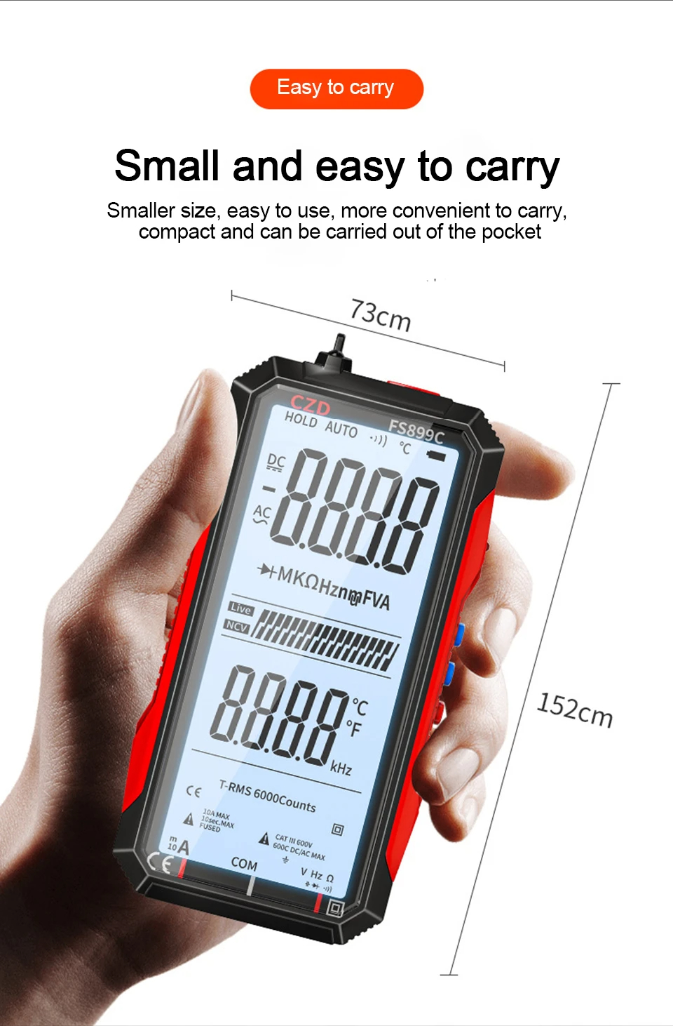 6000 Count Rechargeable Multimeter Voltmeter Ammeter Ohmmeter True RMS ...