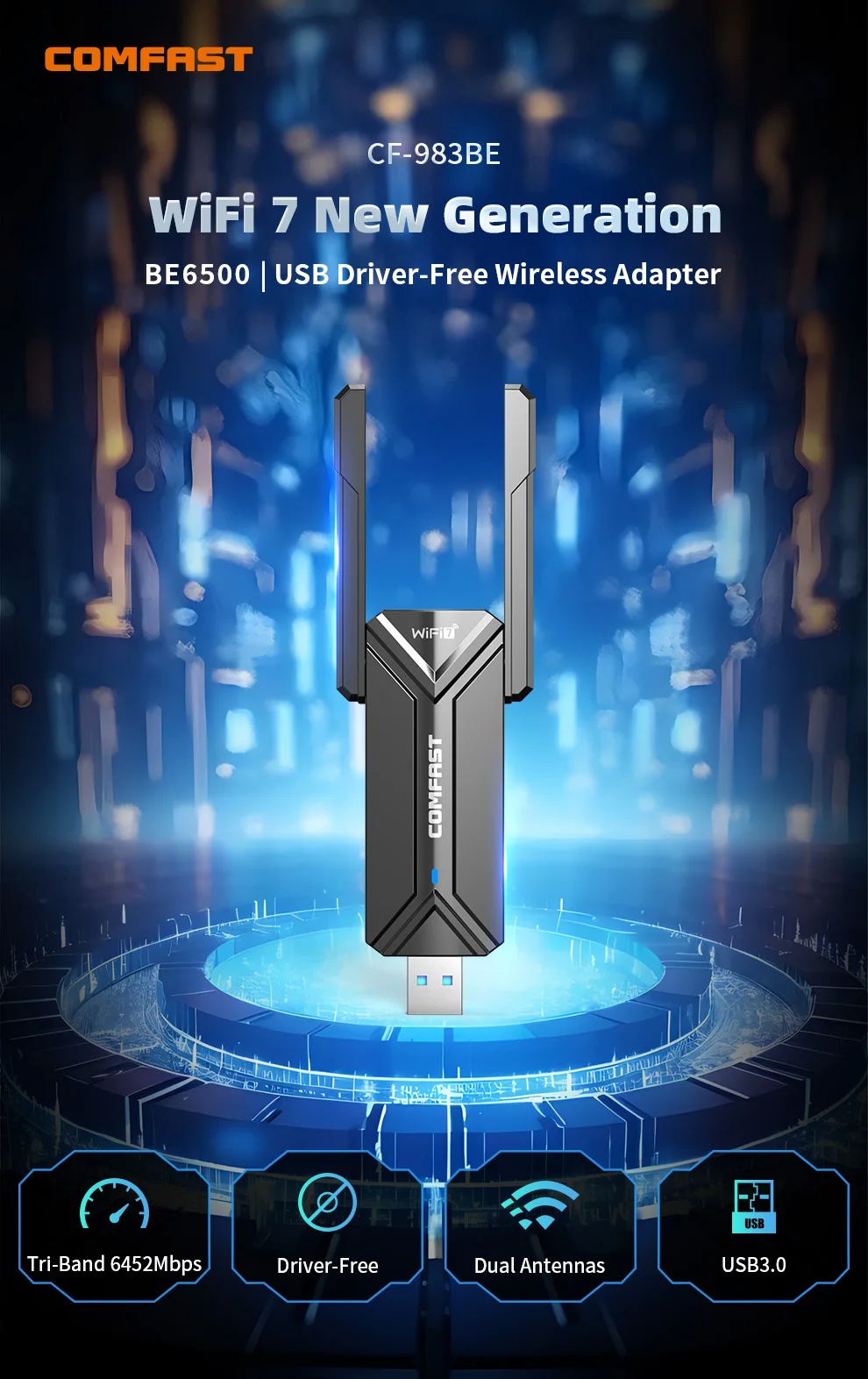 （World Premiere） COMFAST USB WiFi 7 Adapter BE6500 Wireless Network ...