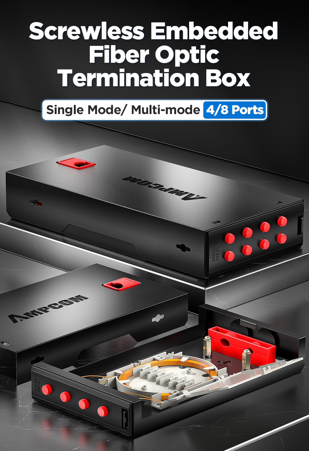 AMPCOM FC Screwless Embedded Wall-Mounted Fiber Optic Termination Box ...