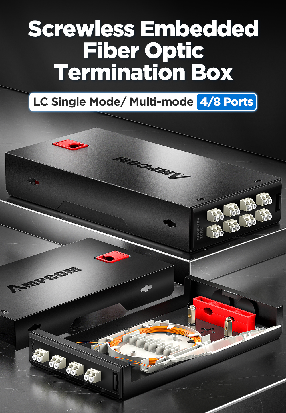 AMPCOM LC Screwless Embedded Wall Mount Fiber Enclosure with Couplers ...