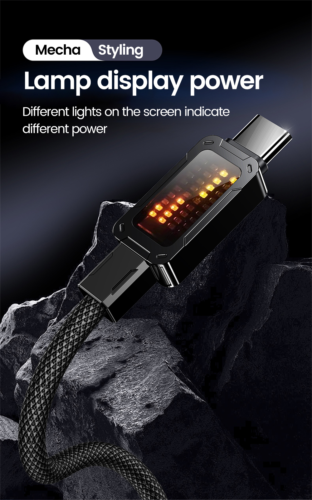 100W LED Display Type C Charging Data Cable Car Mounted Ambient Light Cable PD30W Type C Charger ...