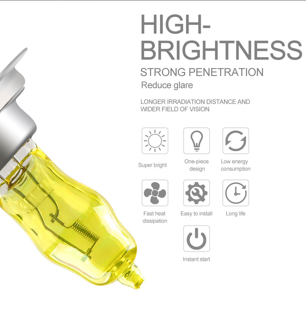 2pcs 100W Yellow Halogen Bulbs H1 H3 H4 H7 H8 H11 9005 9006 Auto Halogen Lamp Fog Lights 12V ...