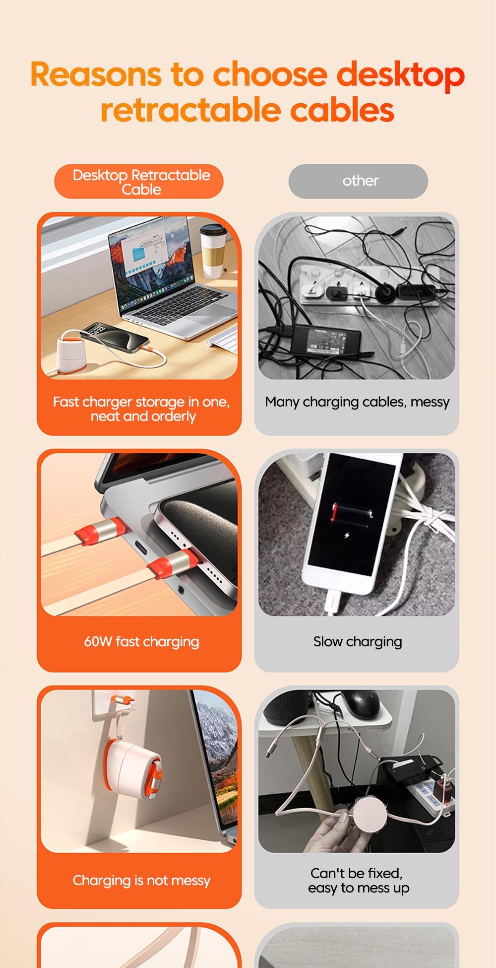 Fixable Desktop 2-in-1 Organizer 60W Type C To Type C Data Cable for ...