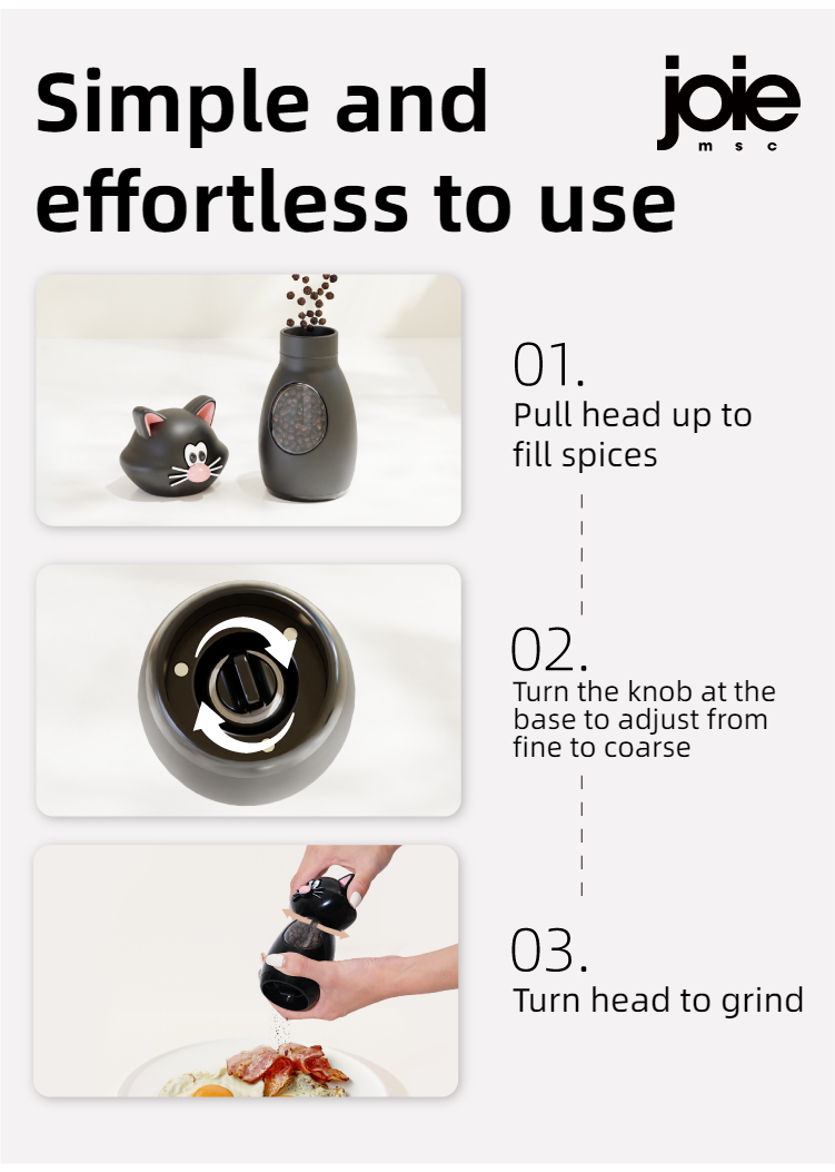 Joie Pepper Grinder Ceramic Mechanism Meow Salt and Pepper Mill Set ...