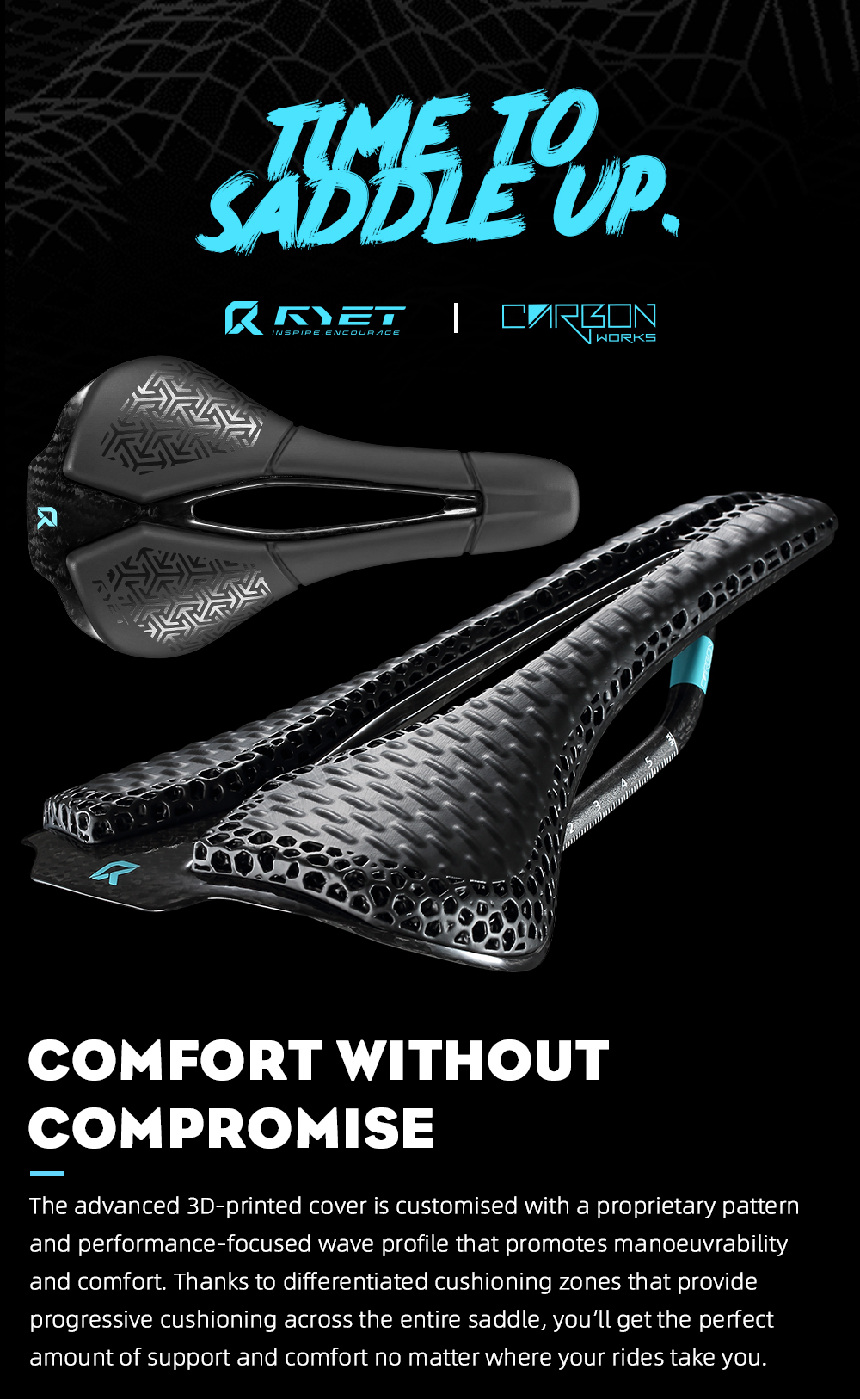 RYET Full Carbon 3D Printed Bike Saddle 250mm*140MM 115g 7*9mm Carbon ...
