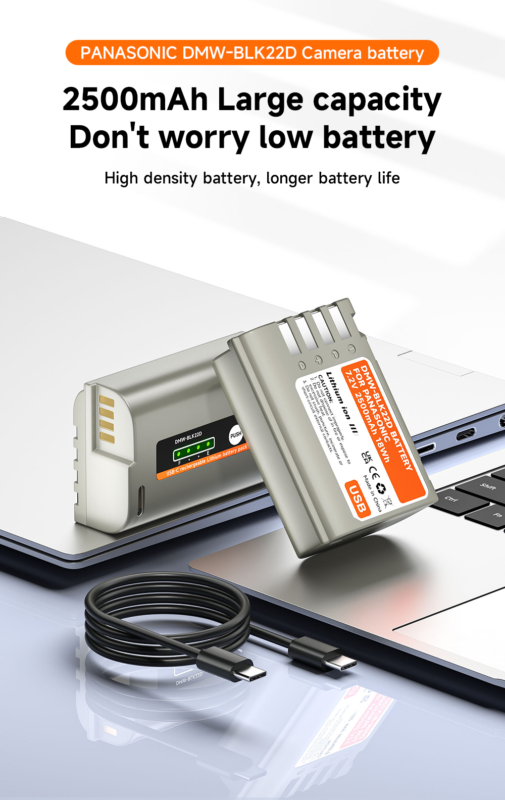 Cityork DMW-BLK22 DMW BLK22 Battery With USB Type-C interface Fast ...