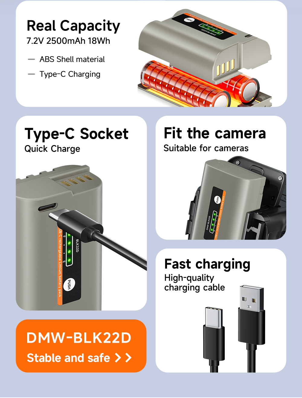 Cityork DMW-BLK22 DMW BLK22 Battery With USB Type-C interface Fast ...