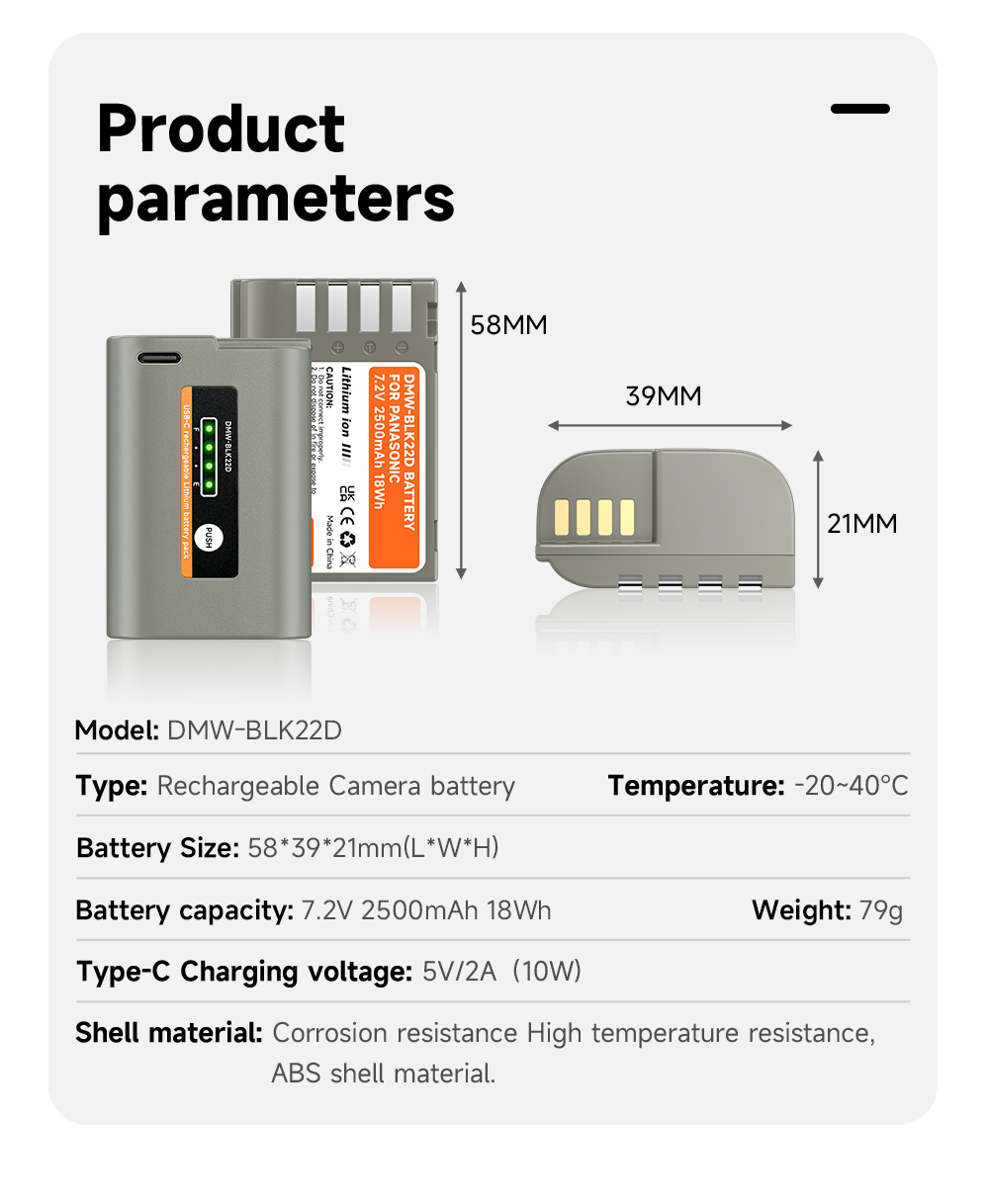 Cityork DMW-BLK22 DMW BLK22 Battery With USB Type-C interface Fast ...