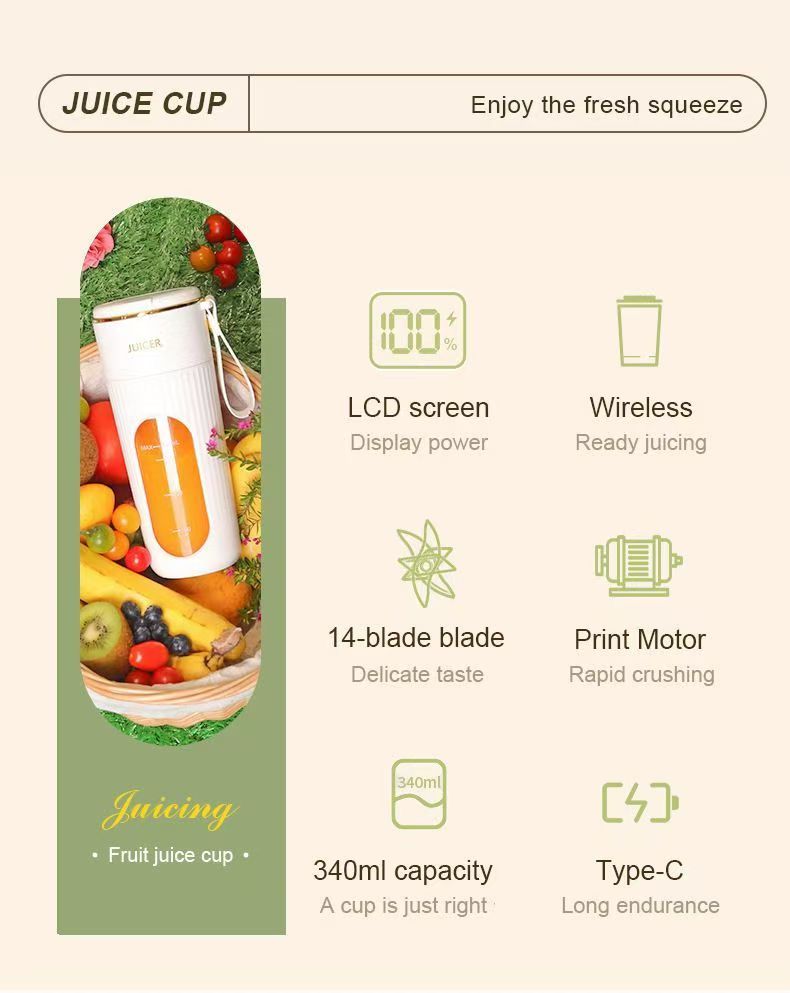 Actver portable juicer wireless 14-blade cyclone knife juice mixer ...