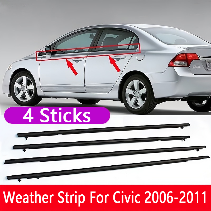 4pcs Civic Window Outer Moulding Door Weather Strip Door Moulding ...