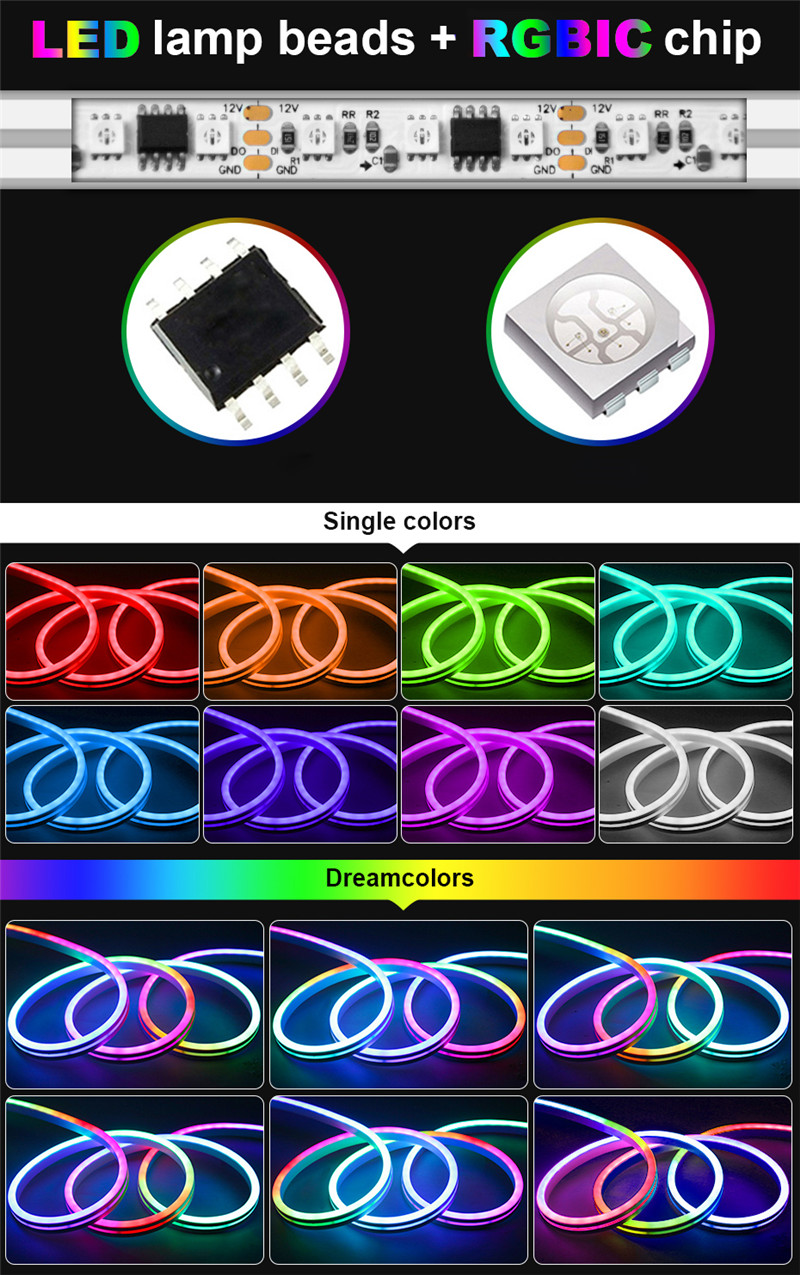 RGBIC LED Neon Rope Lights with Music Sync Remote APP Controller and ...