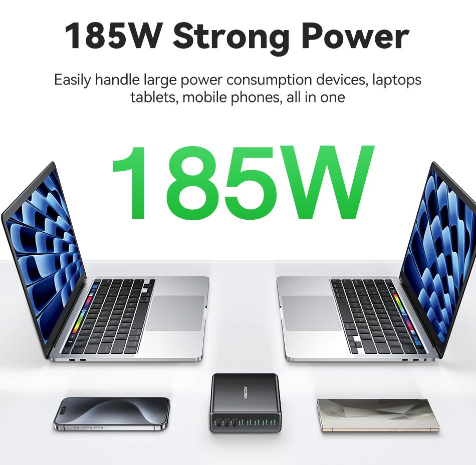 Rocoren 185W 5C+3A Fast Charger Desktop Energy Station For All Phones ...