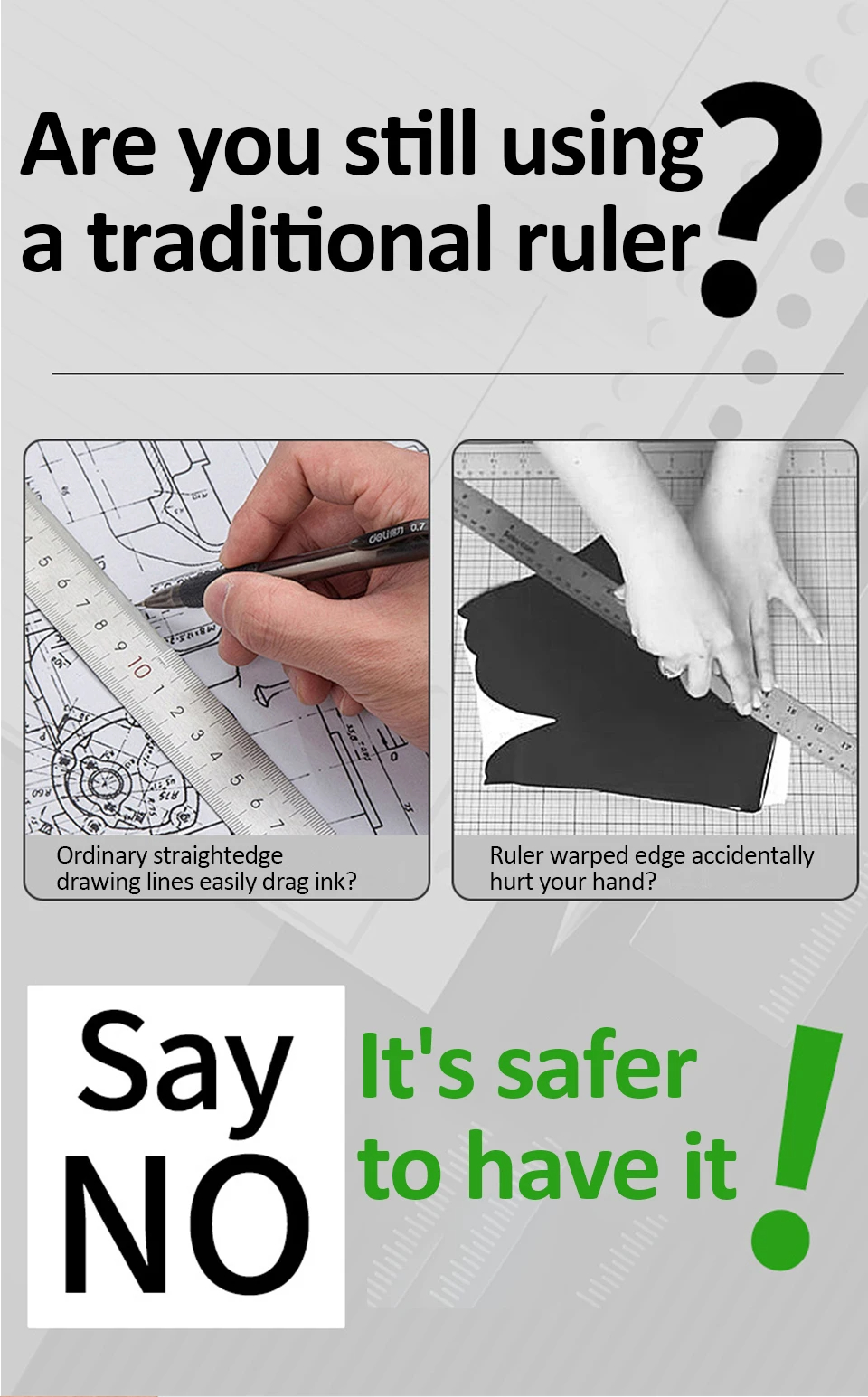 Aluminum Alloy Multifunctional Protective Ruler Anti Cutting Hand Ruler ...