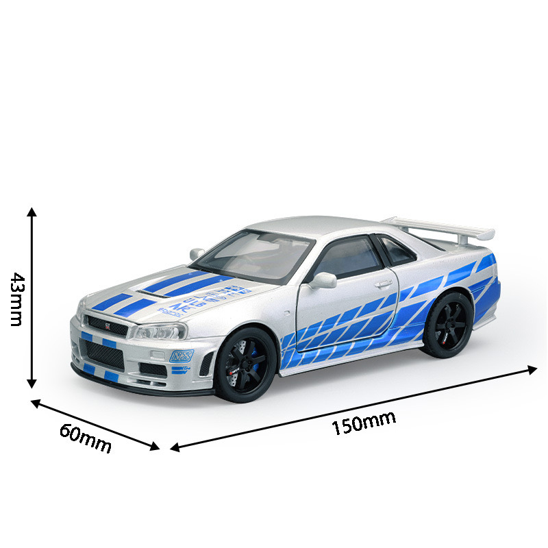 【RUM】1:32 Scale Nissan GTR R34 Alloy Car Model Light & Sound Effect ...