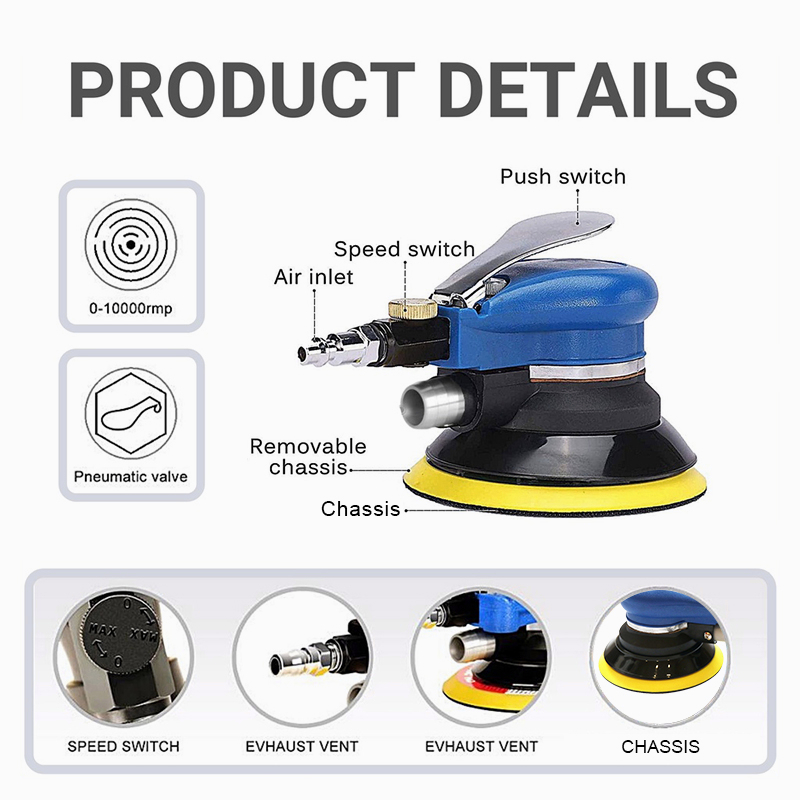 5 "Pneumatic Sanding Machine Wood/Steel Polishing Machine Sanding ...
