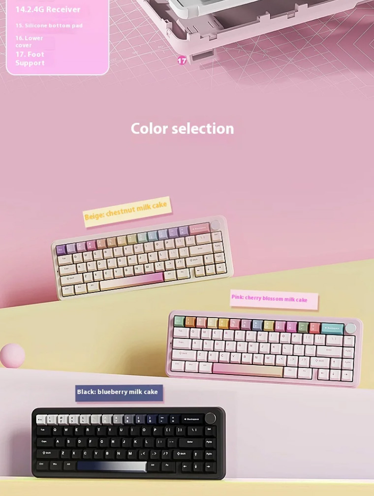 Yunzii B68 three mode customized mechanical keyboard, Gasket structure ...