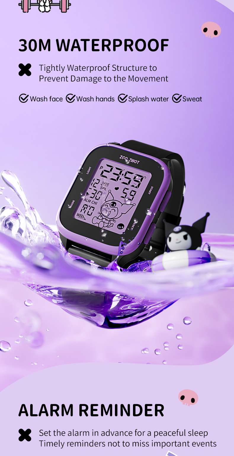 ZGO x Sanrio Kuromi Watch For Girls Students Electronic Waterproof ...