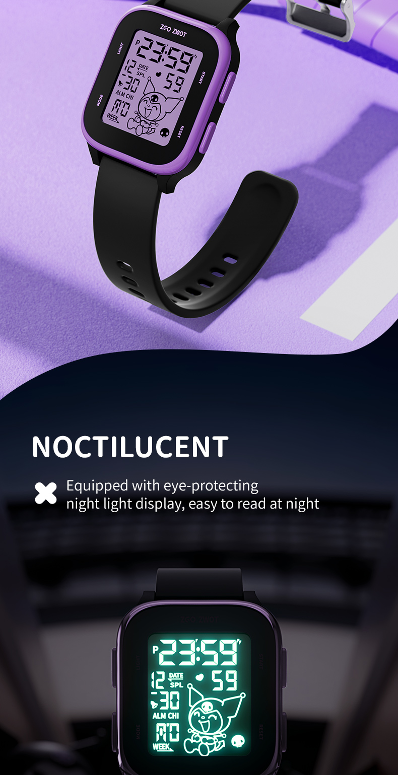 ZGO x Sanrio Kuromi Watch For Girls Students Electronic Waterproof ...