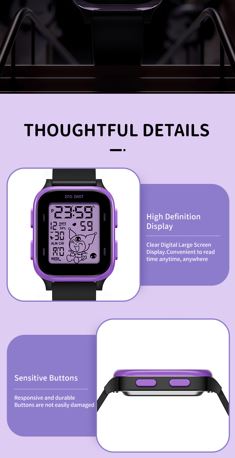 ZGO x Sanrio Kuromi Watch For Girls Students Electronic Waterproof ...
