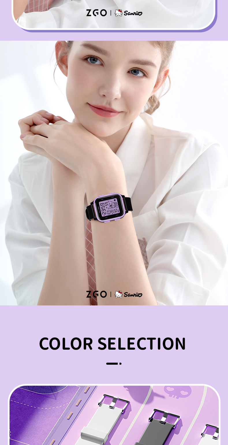 ZGO x Sanrio Kuromi Watch For Girls Students Electronic Waterproof ...