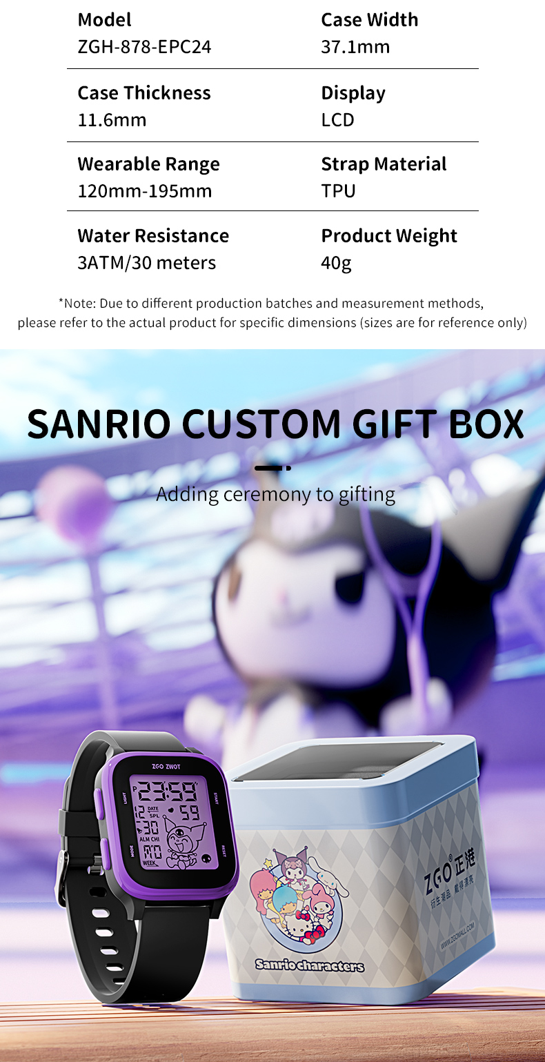 ZGO x Sanrio Kuromi Watch For Girls Students Electronic Waterproof ...