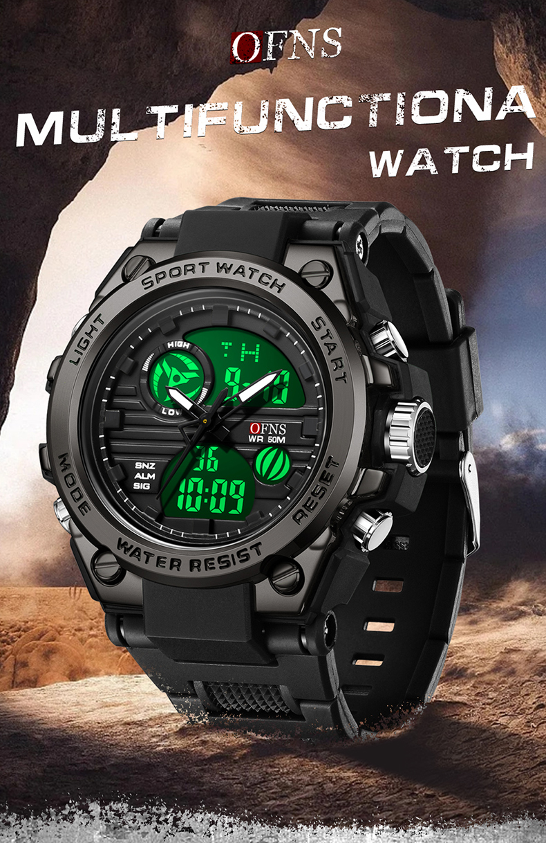 OFNS brand 739 casual men's digital watch military sports watch dual ...