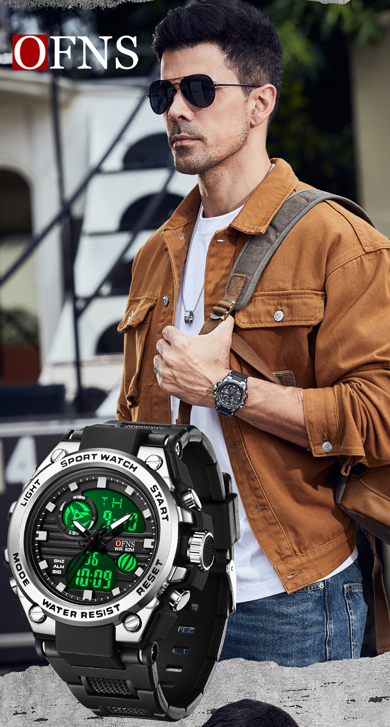 OFNS brand 739 casual men's digital watch military sports watch dual ...