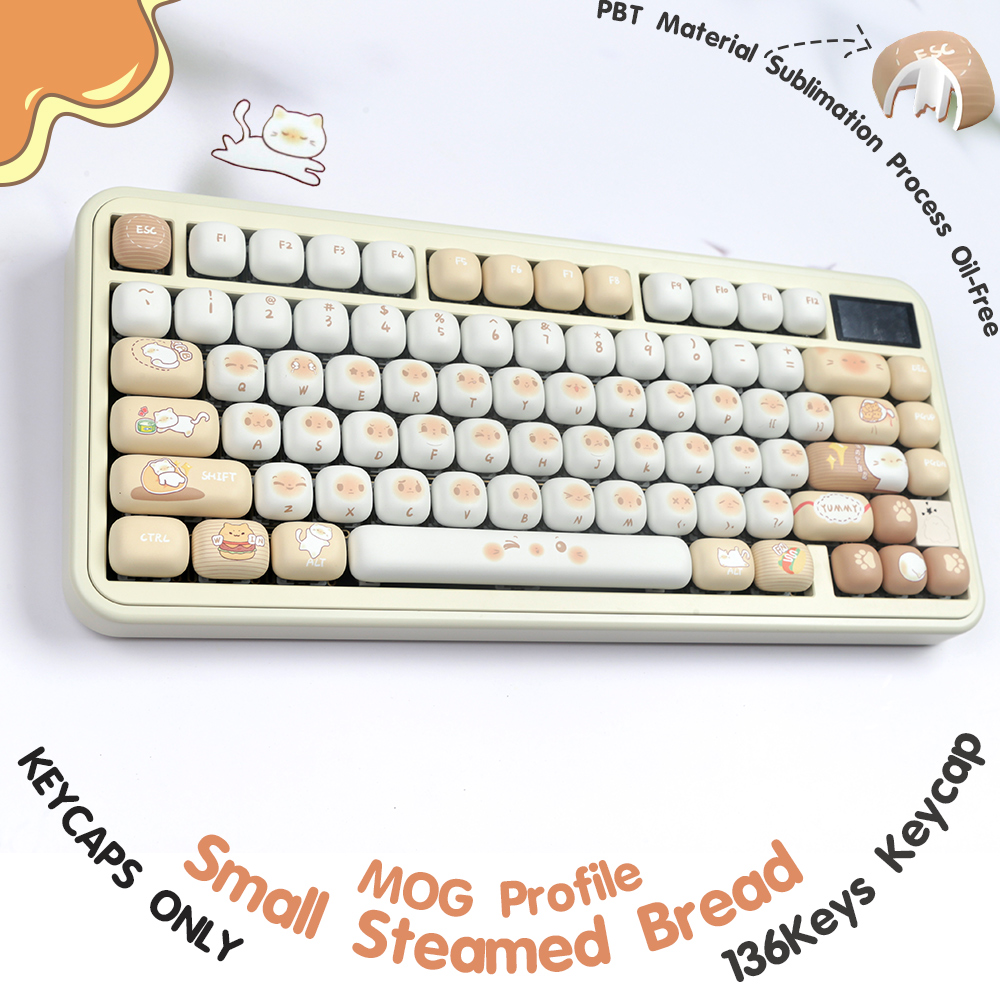 Small Steamed Bread-Cat 136Keys/Set Keycaps PBT MOG Profile Dye ...