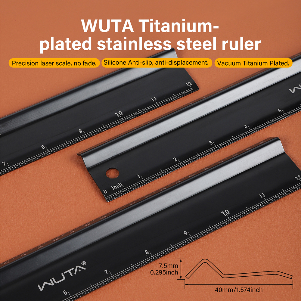 WUTA Leather Cutting Ruler Safety Rulers Titanium Plated Stainless ...