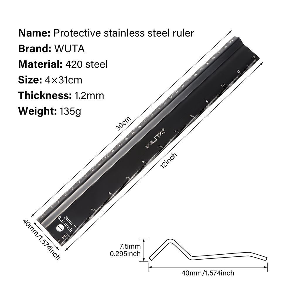 WUTA Leather Cutting Ruler Safety Rulers Titanium Plated Stainless ...