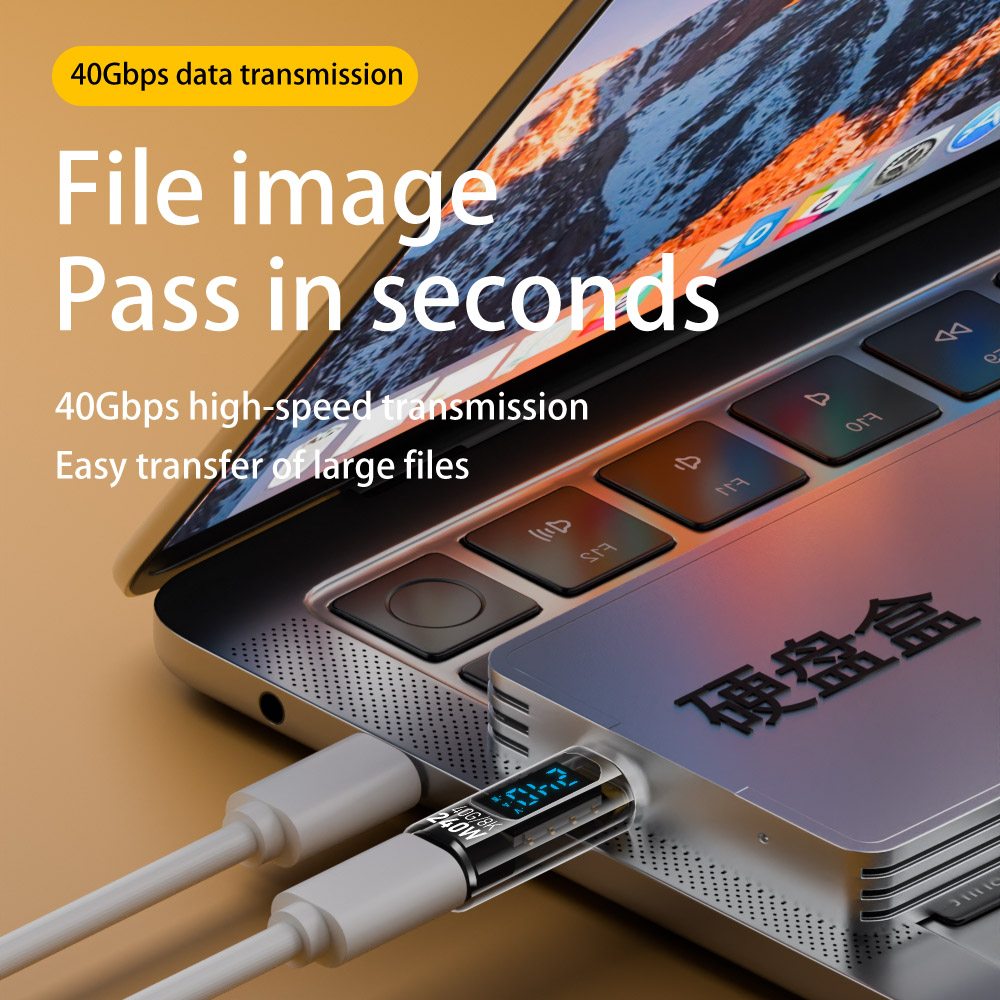 USB C Adapter LED Power Display Screen 240W 40Gbps PD3.1 Type-c Cable ...